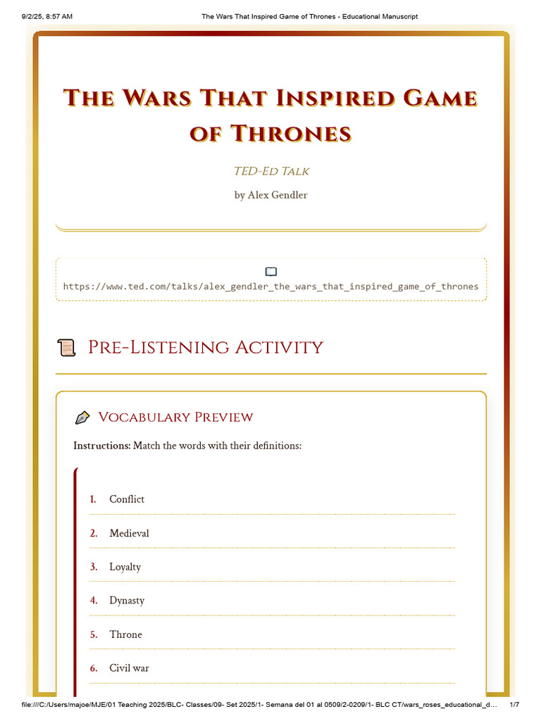 The Wars That Inspired Game of Thrones - Educational Manuscript | PDF ...