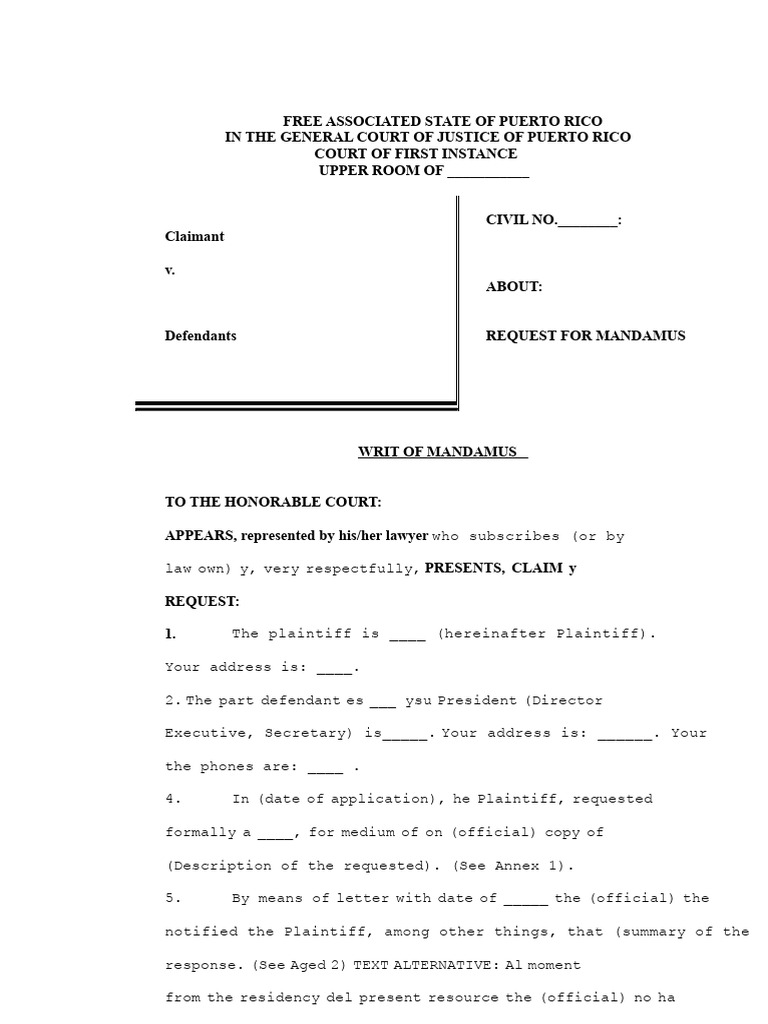 Model Petition for Mandamus | PDF | Mandamus | Complaint