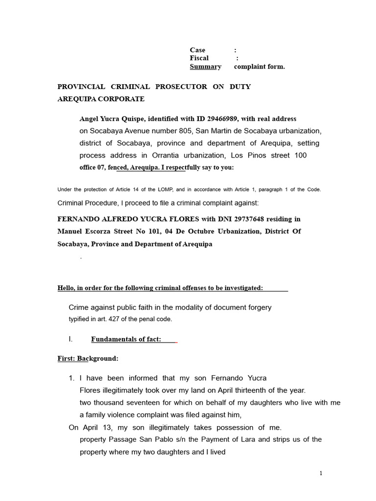 CRIMINAL COMPLAINT FOR DOCUMENT FORGERY | PDF | Crimes | Crime & Violence
