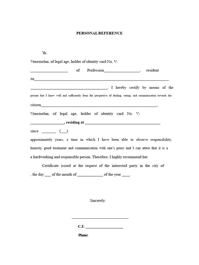 Personal Reference Format With Address | PDF