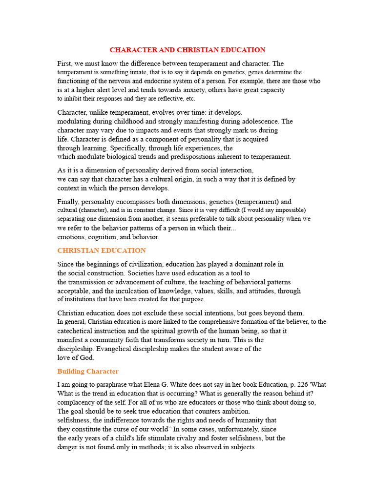Character Development in Christian Education | PDF | Temperament | Faith
