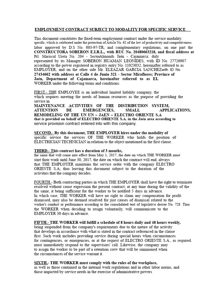 Model Contract For Workers BD Excel | PDF | Employment | Payroll