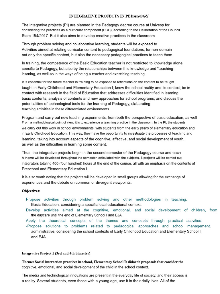 General Guidelines For The Integrative Project - Integrative Project For Pedagogy I - Tps003 ...