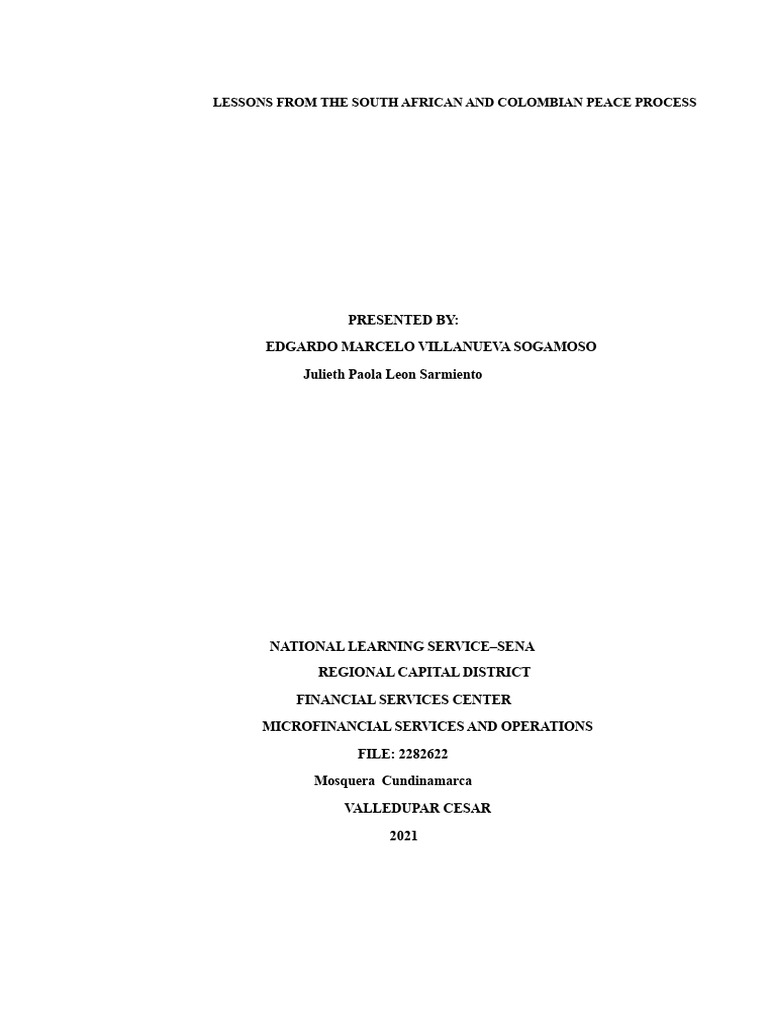 South Africa and Colombia Peace Process Insights | PDF | Colombia ...