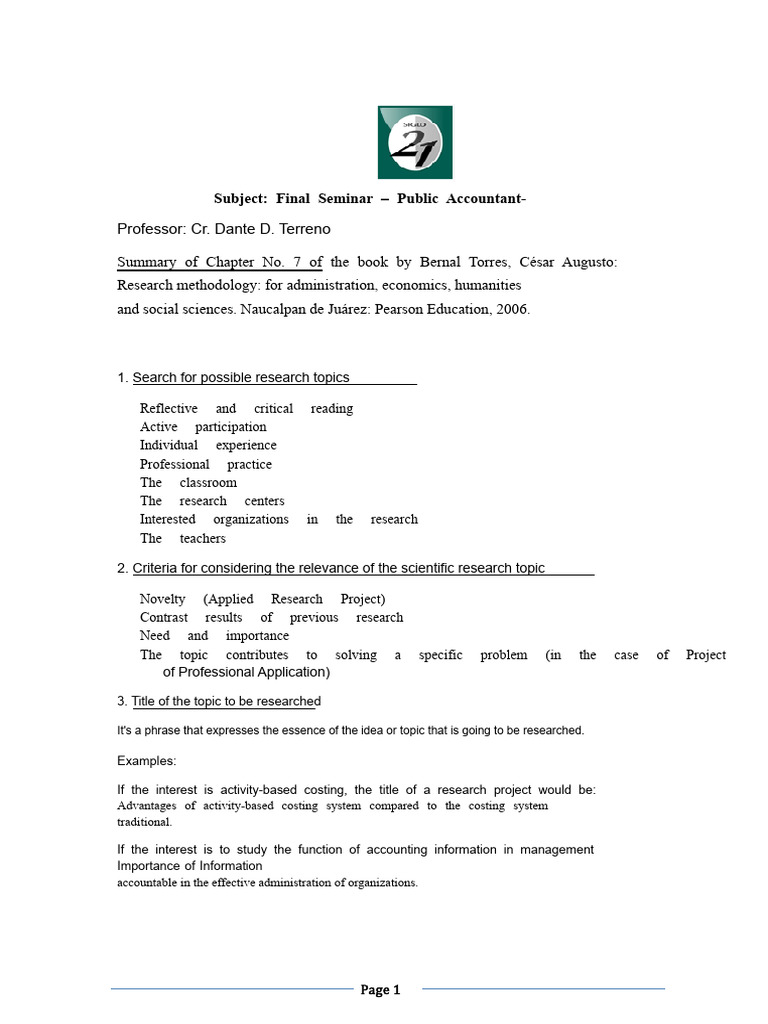 Summary of Chapter 7 of The Book by Bernal Torres | PDF | Creativity ...