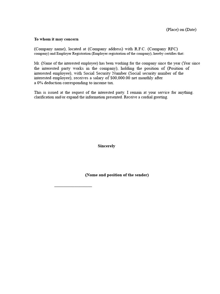 Employer Letter for IMSS | PDF