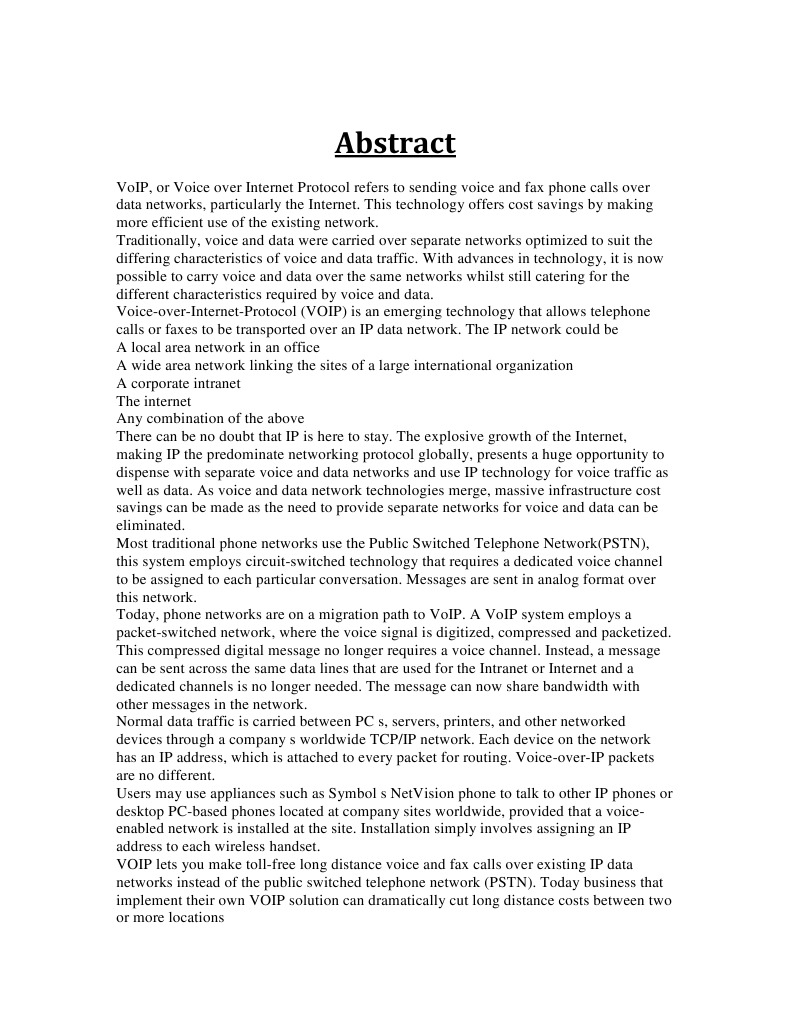 Voip Abstract | Voice Over Ip | Computer Network