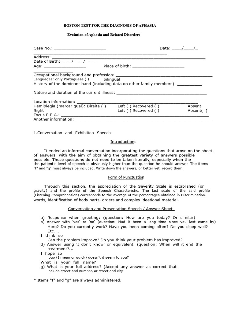 Aphasia Assessment (Boston Test) | PDF | Speech | Aphasia