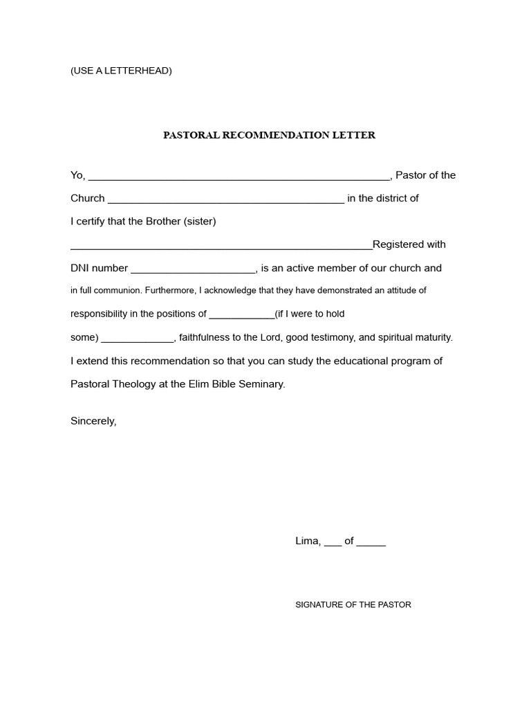 Reference Model For Pastoral Recommendation Letter | PDF