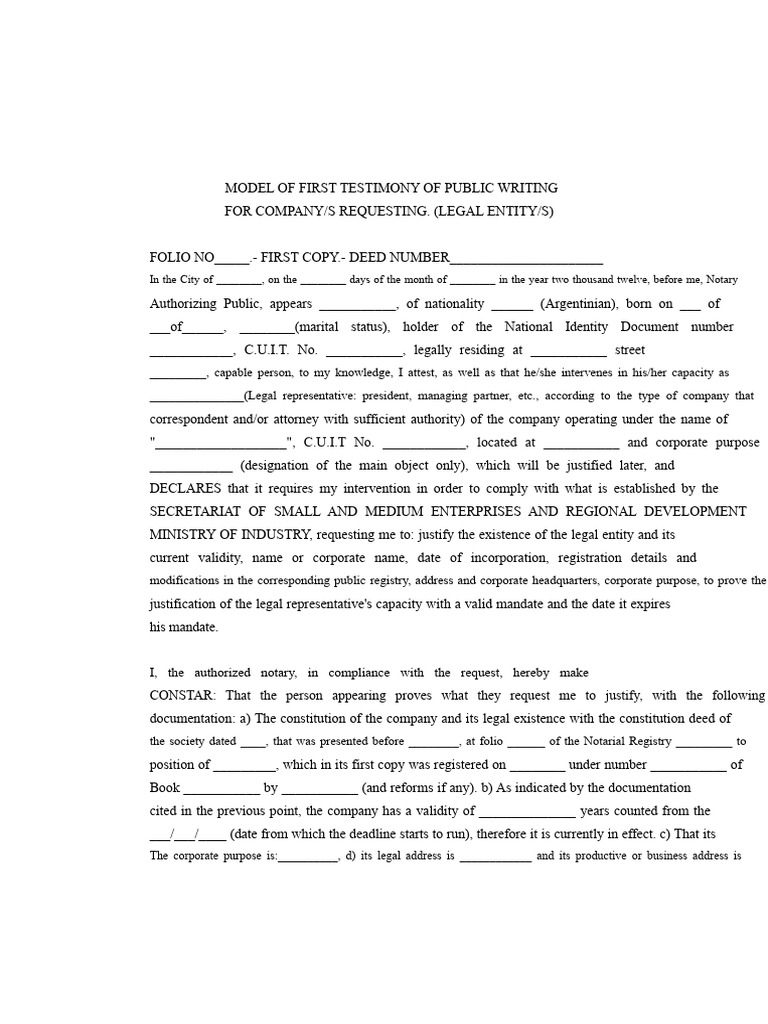 Annex II First Testimony of Public Deed For Applicant Companies Legal ...