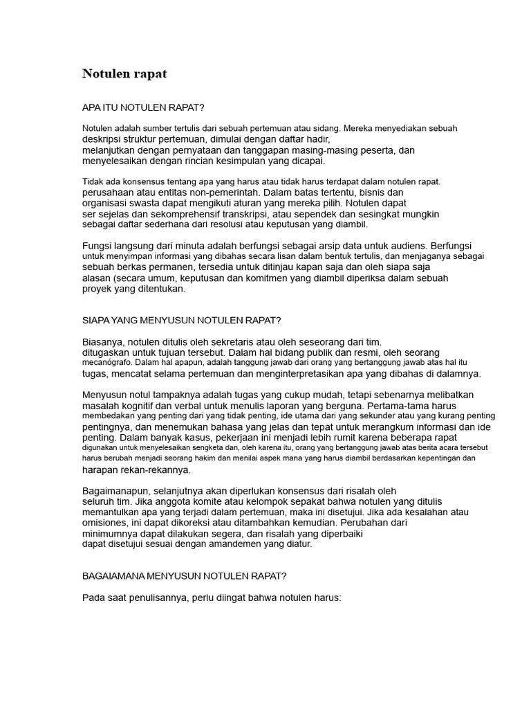 Panduan Menyusun Notulen Rapat | PDF