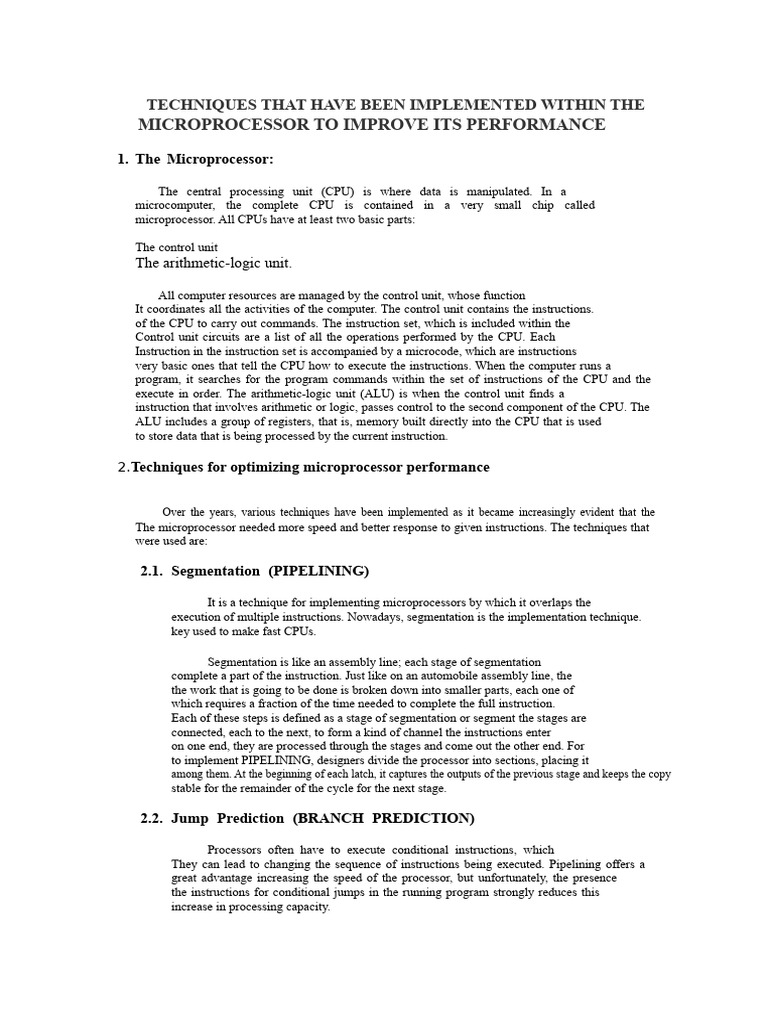 Techniques That Have Been Implemented Within The Microprocessor To ...
