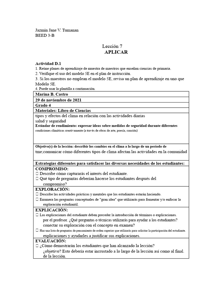 Plan de Lección 5E para Ciencias Primarias | PDF