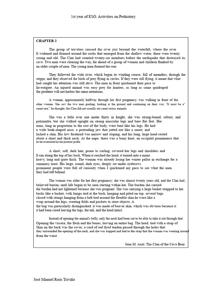 Activity. Text Clan of The Cave Bear | PDF | Predation | Zoology