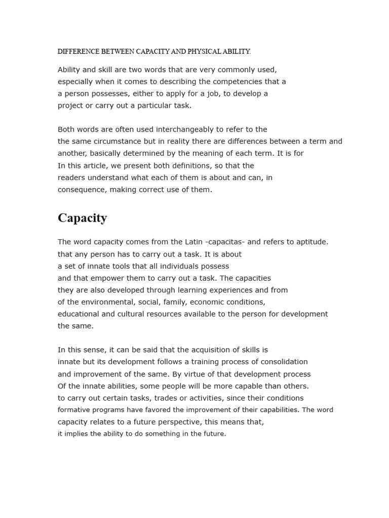 Capacity vs. Ability Explained | PDF | Skill | Neuroscience