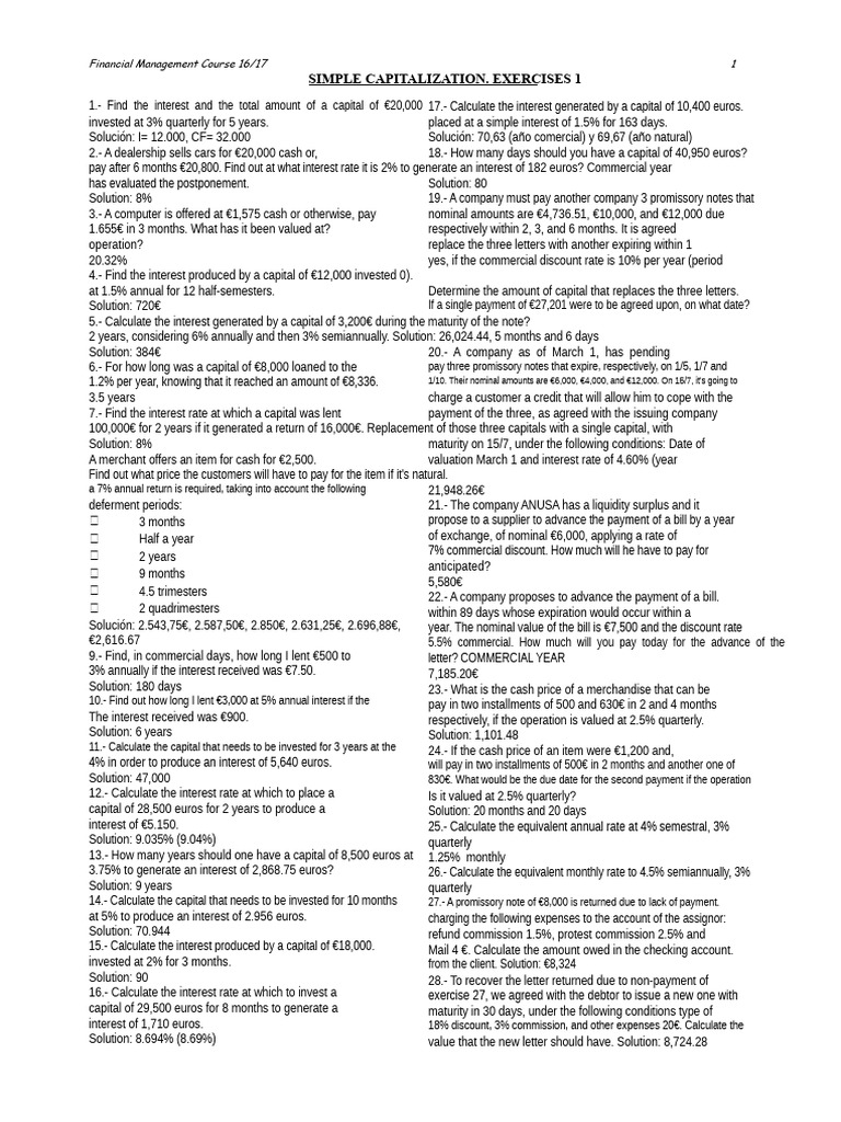 Simple Capitalization Exercises | PDF | Discounting | Interest