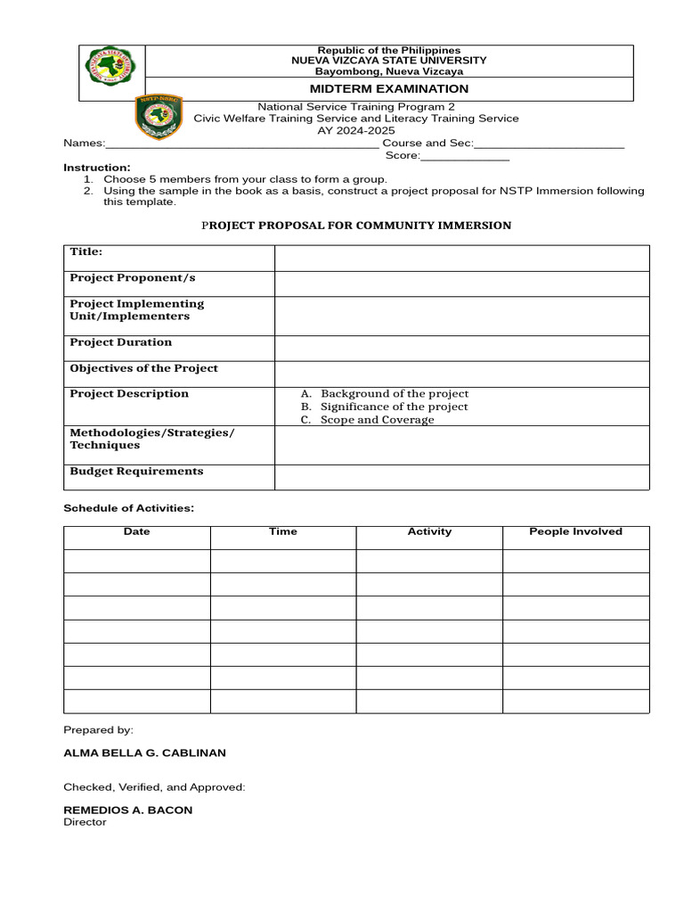 NSTP Community Immersion Project Proposal | PDF