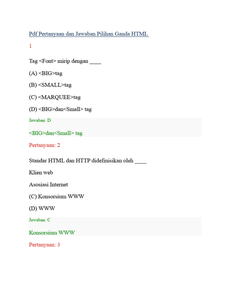 Pertanyaan dan Jawaban Pilihan Ganda HTML | PDF