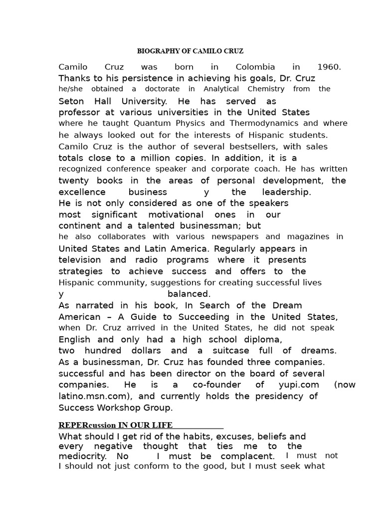 Biography of Camilo Cruz | PDF