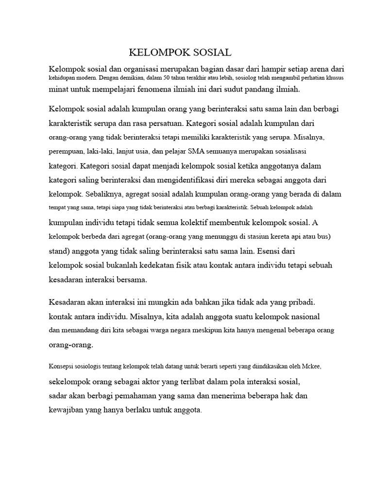 Ciri dan Klasifikasi Kelompok Sosial | PDF