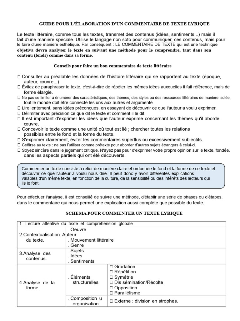 Commenter un texte lyrique : guide pratique | PDF | Syllabe | Rime dans ...