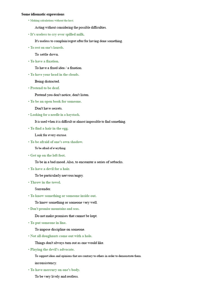 Italian Idiomatic Expressions Explained | PDF