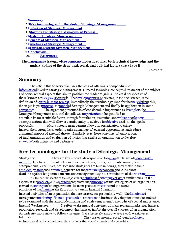 Key Terminologies For The Study of Strategic Management | PDF ...