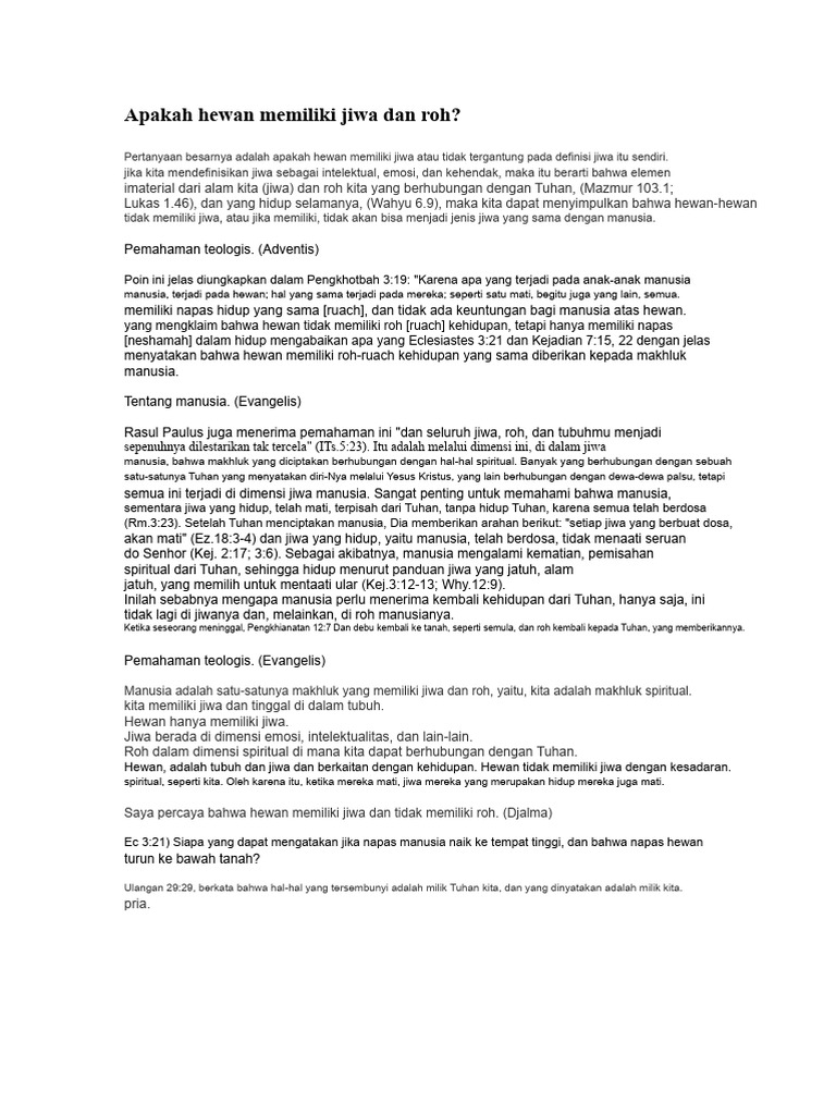 Hewan memiliki jiwa dan roh | PDF