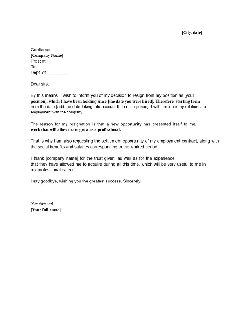 Voluntary Resignation Letter Template | PDF