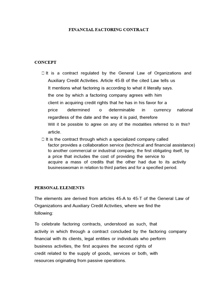 Financial Factoring Contract | PDF | Factoring (Finance) | Credit