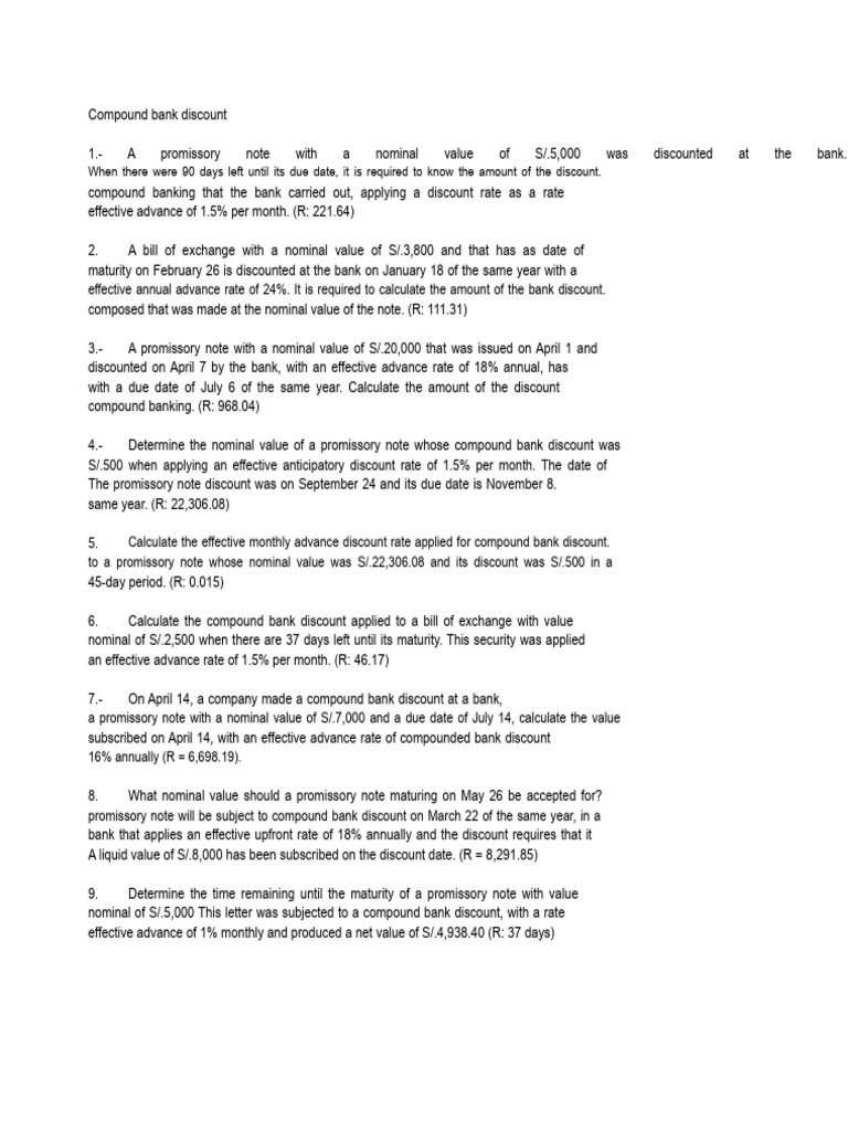 Compound Bank Discount Calculations | PDF | Discounting | Interest Rates