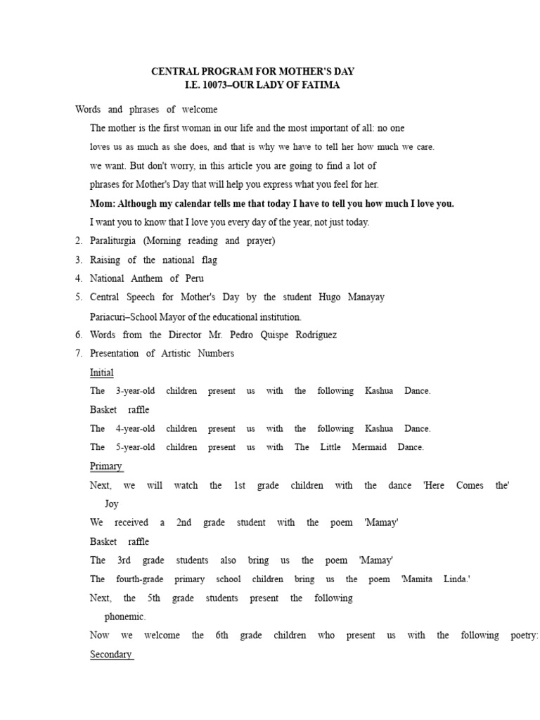 Central Program For Mother's Day | PDF