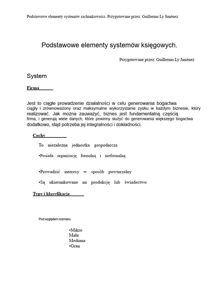 Podstawowe Elementy Systemów Rachunkowych | PDF