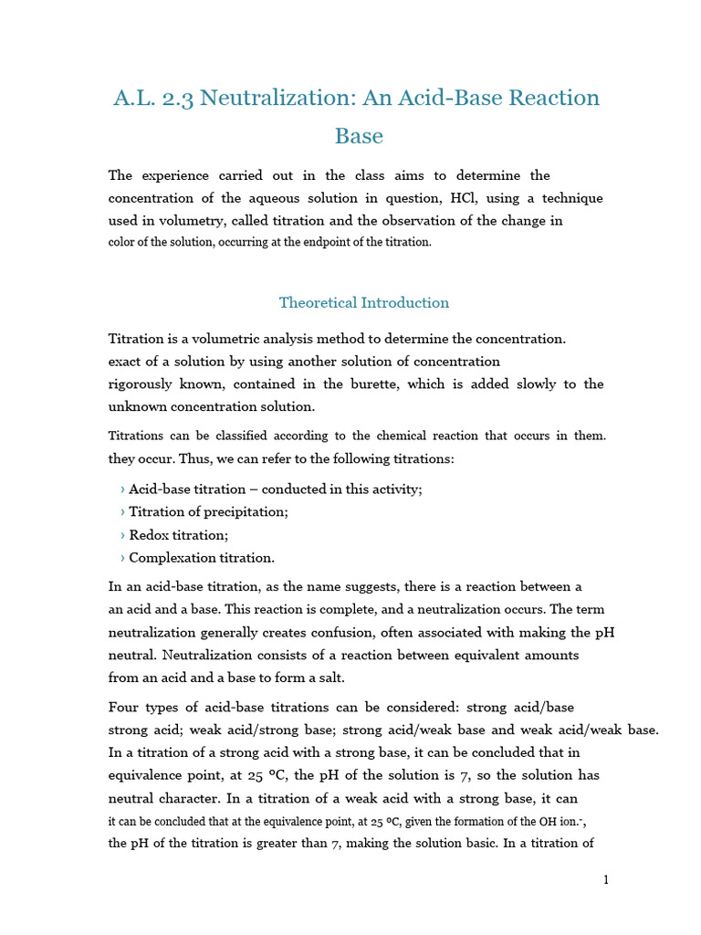 Acid-Base Titration of HCl with NaOH | PDF | Titration | Chemistry