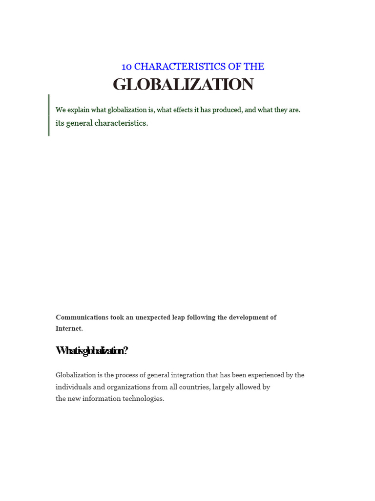10 Characteristics of Globalization | PDF | Globalization | Market (Economics)