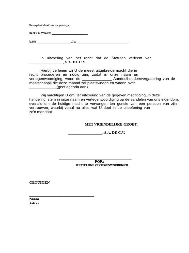Machtiging Voor Vergaderingen | PDF