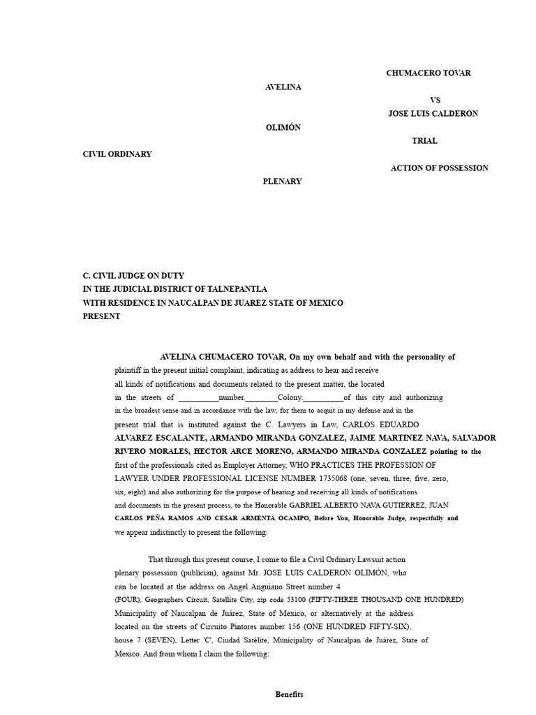 Initial of Full Possession Avelina | PDF | Annulment | Lawsuit