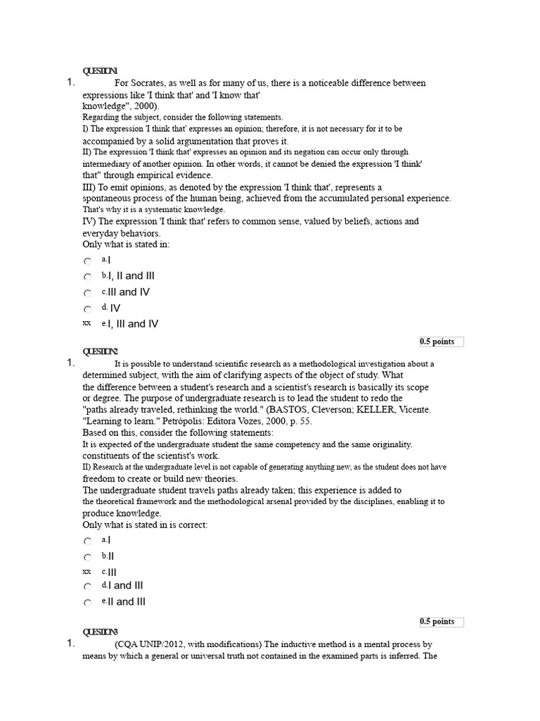 Methodology Questionnaire 1 UNIP | PDF | Knowledge | Inductive Reasoning