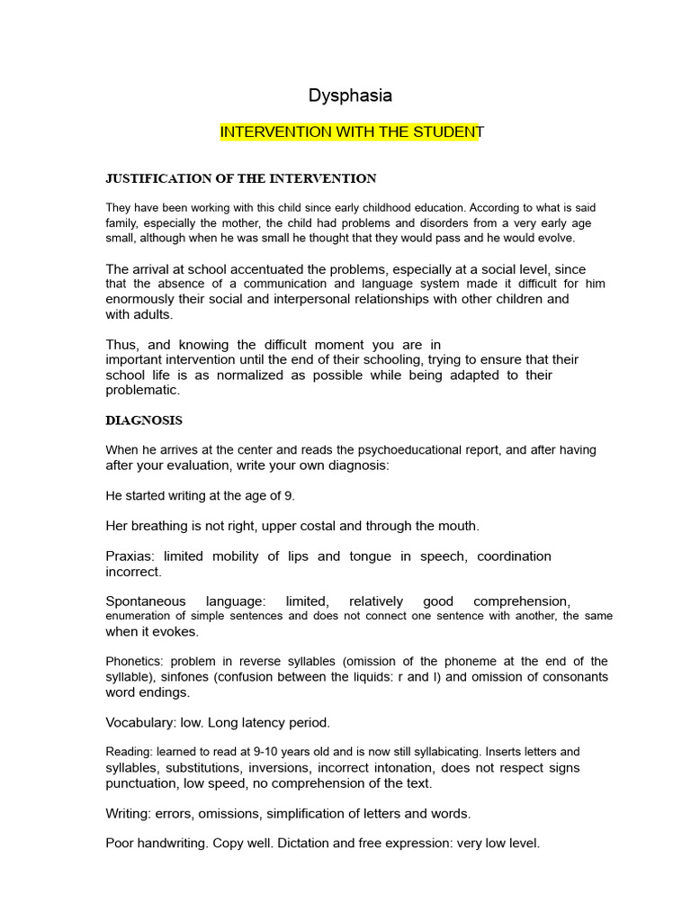 Practical Case Dysphasia | PDF | Rhythm | Word