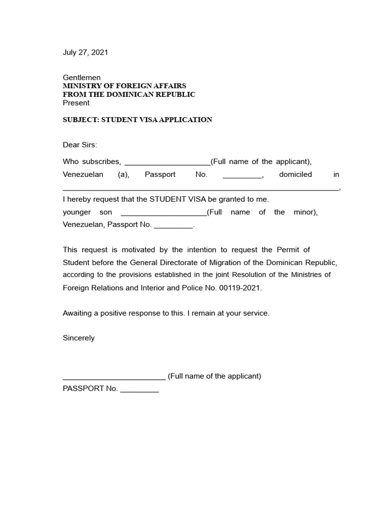 Model Letter of Application For Student Visa For Minors | PDF