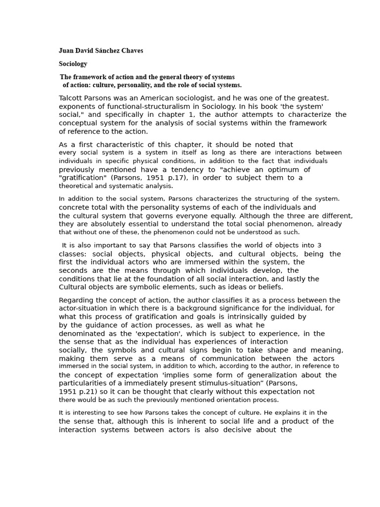 Understanding Parsons' Social System Theory | PDF | Sociology | Concept
