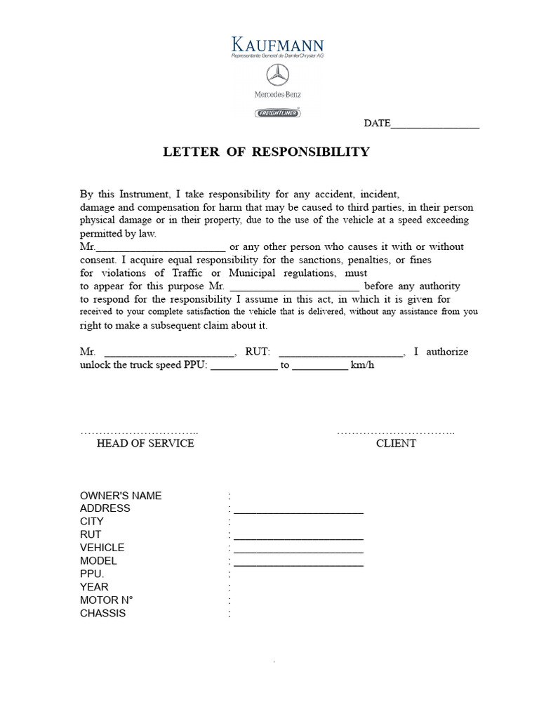 Letter of Responsibility for Vehicle Use | PDF