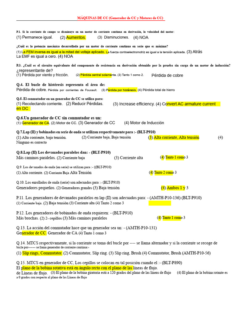 Máster de Máquinas de Corriente Continua (CC) - Preguntas de Opción Múltiple (MCQ) | PDF ...