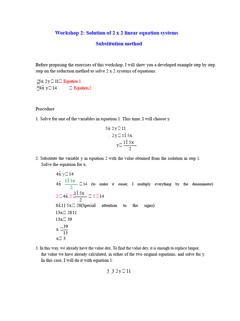Solving 2x2 Linear Equations Workshop | PDF | Equations | System Of ...