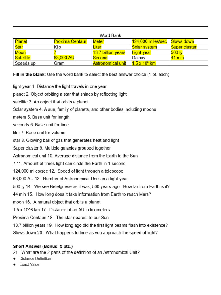 Scale of The Solar System Worksheet | PDF