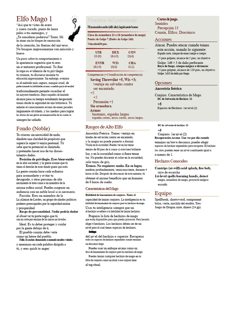 D&D5e - Mago Elfo Alto | PDF | Espada | Duendes