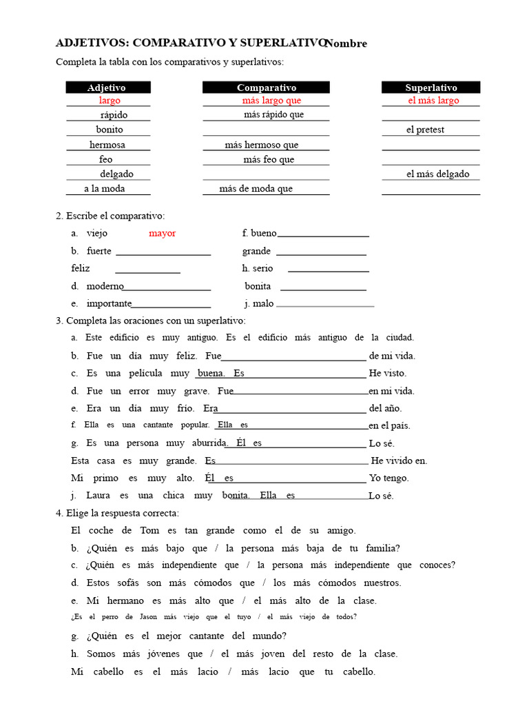 Comparative and Superlative Exercises | PDF | Adjetivo