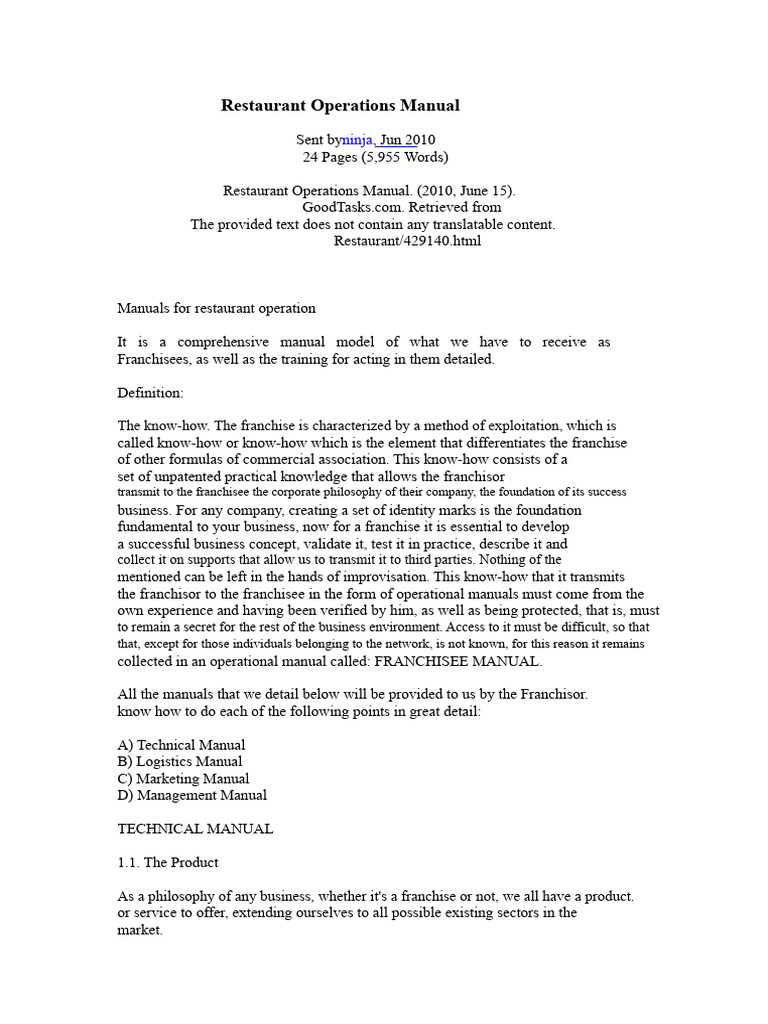 Comprehensive Restaurant Operations Manual | PDF | Franchising | Inventory