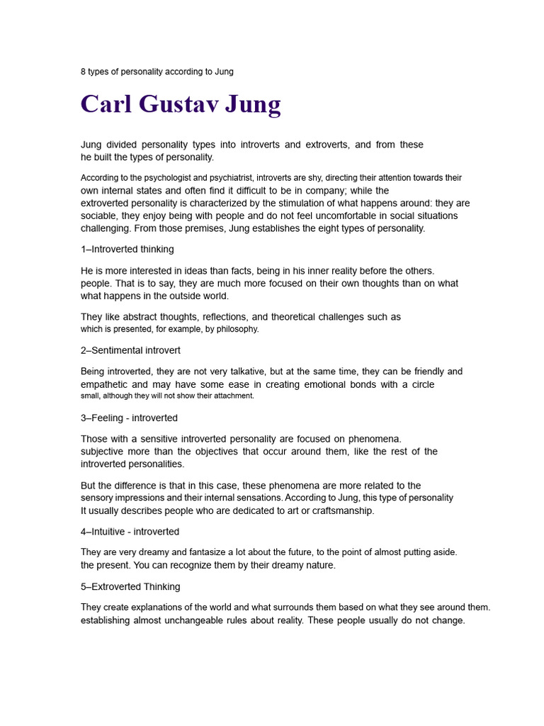 8 Types of Personality According To Jung | PDF | Extraversion And ...