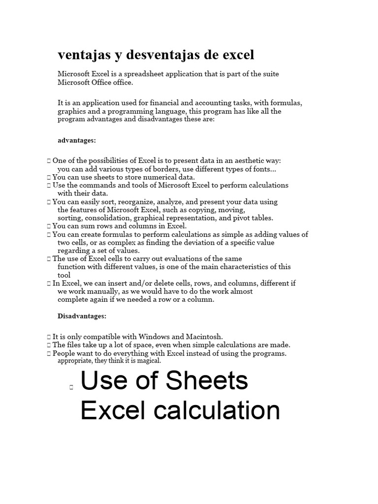 Advantages and Disadvantages of Excel | PDF | Spreadsheet | Microsoft Excel